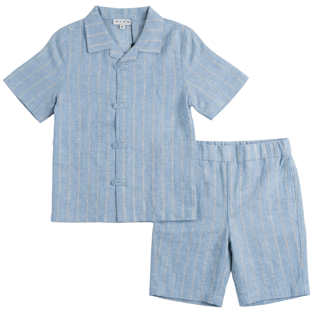 Mann Blue Wide Placket Shirt Set – flamingobabychild